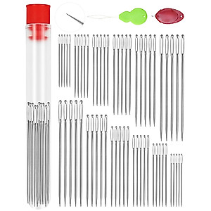 FIVEIZERO 60 PCS Large Eye Sewing Needles, 6 Sizes Hand Sewing Needles, Leather Needle Embroidery Thread Needle, Stainless Hand Quilting Needles with Threaders for Hand Sewing Art Crafts