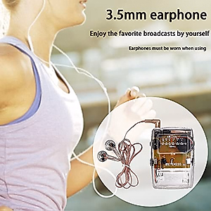Retekess TR624 Portable Radio AM FM, Pocket Mini Radio, Clear Radio with Crystal Headphone, Powered by AAA Battery, Suit for Indoor Outdoor (Clear)