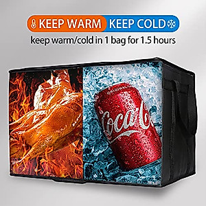 Bodaon 4-Pack Insulated Food Delivery Bag, XXX-Large Meal Grocery Tote Insulation Bag for Hot and cold Food, Commercial, Large Capacity Reusable Warming Bag, Black
