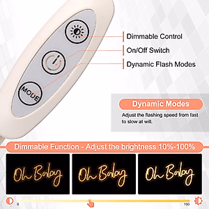 Oh Baby Neon Sign for Wall Decor,23.6x11.8 inch Dimmable Switch Warm White Art Signs Led Neon Light for Baby Shower Decorations, Engagement Party, Birthday Party, Bar, Wedding House, Kid's Room