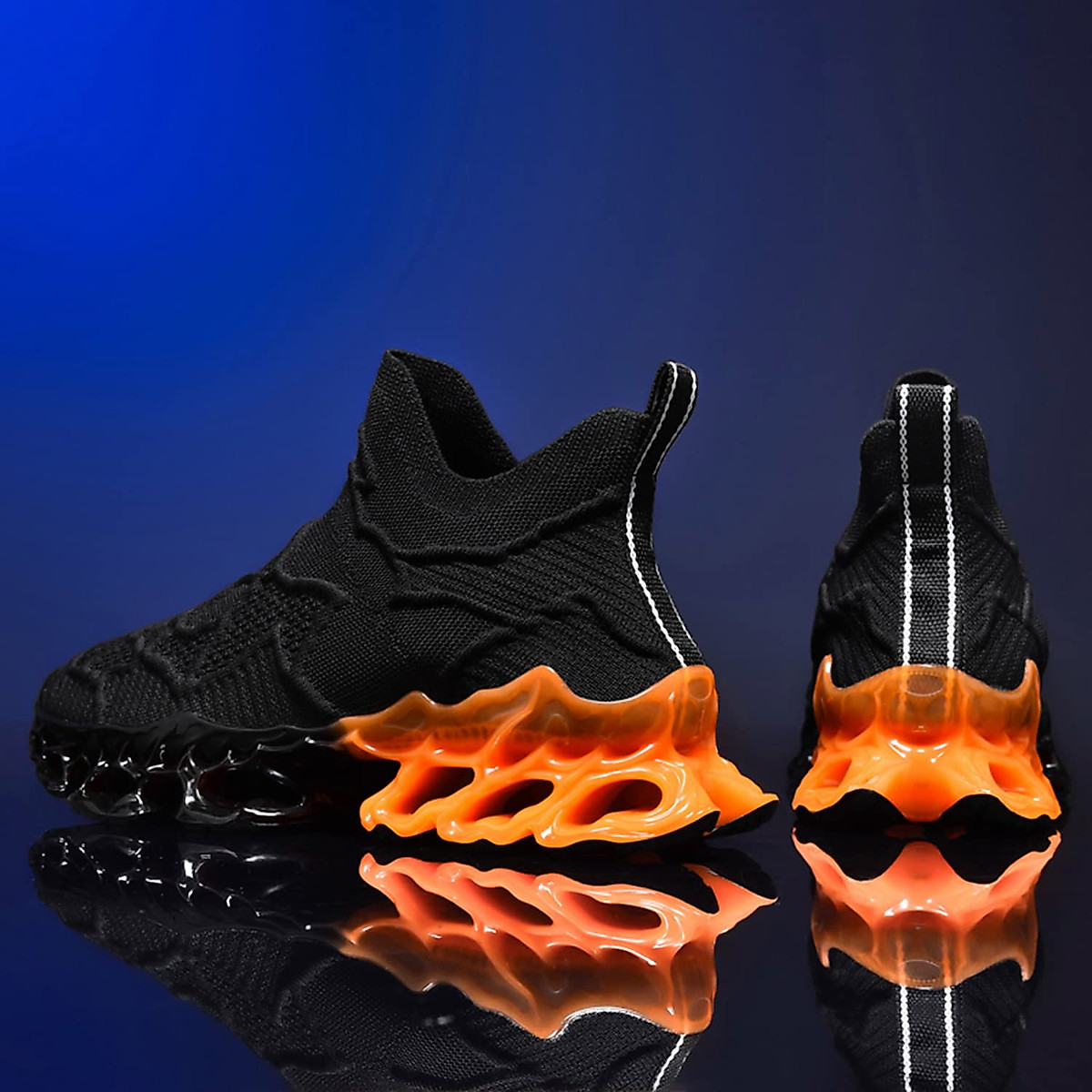 Poramea Men's Laceless Slip on Blade Sneakers Trail Running Walking Tennis Sport Shoes Black Gradient Size 10