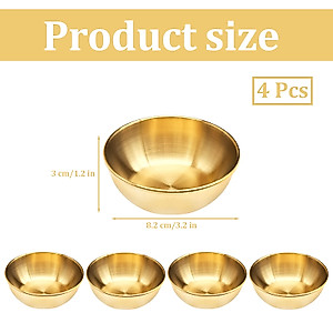 JJYHEHOT 4 Pcs Gold Stainless Steel Sauce Dip Bowls, Small Soy Sauce Dish Appetizer Plates, Sushi Seasoning Dipping Bowl