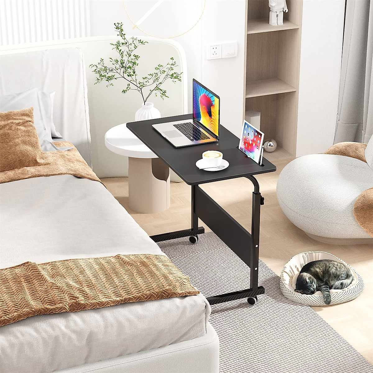 SogesPower 31.5 inches Mobile Laptop Desk with Slot Adjustable Side Table Computer Stand for Bed Sofa, Black
