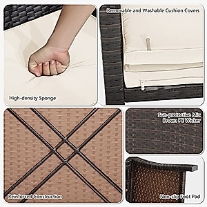 Tangkula 5 Pieces Wicker Patio Furniture Set, Patiojoy Conversation Chair and Ottoman Set with Single-Door Storage Coffee Table and Cushions, Outdoor Lounge Chair Chat Set, Space-Saving (Off White)