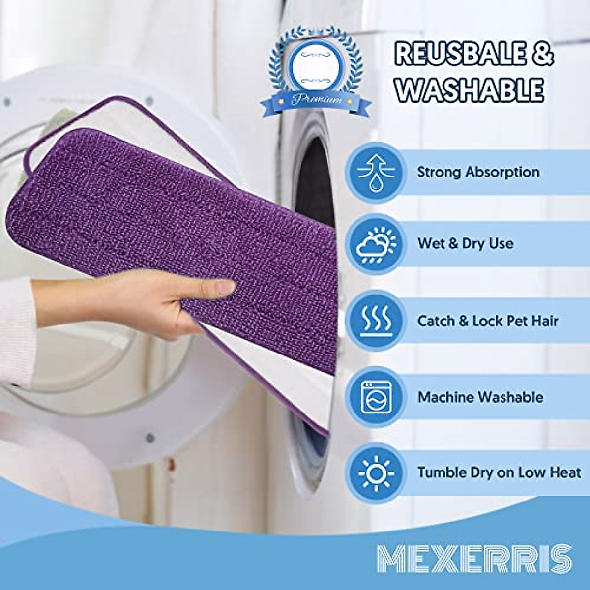 Spray Mops Refill Mop Pads Compatible with Swiffer PowerMop -MEXERRIS Microfiber Wet Mops Replacement Heads Floor Mop Pads Reusable Mop Pads Compatible with Swiffer Power Mop All Spray Mops ,7 Pcs