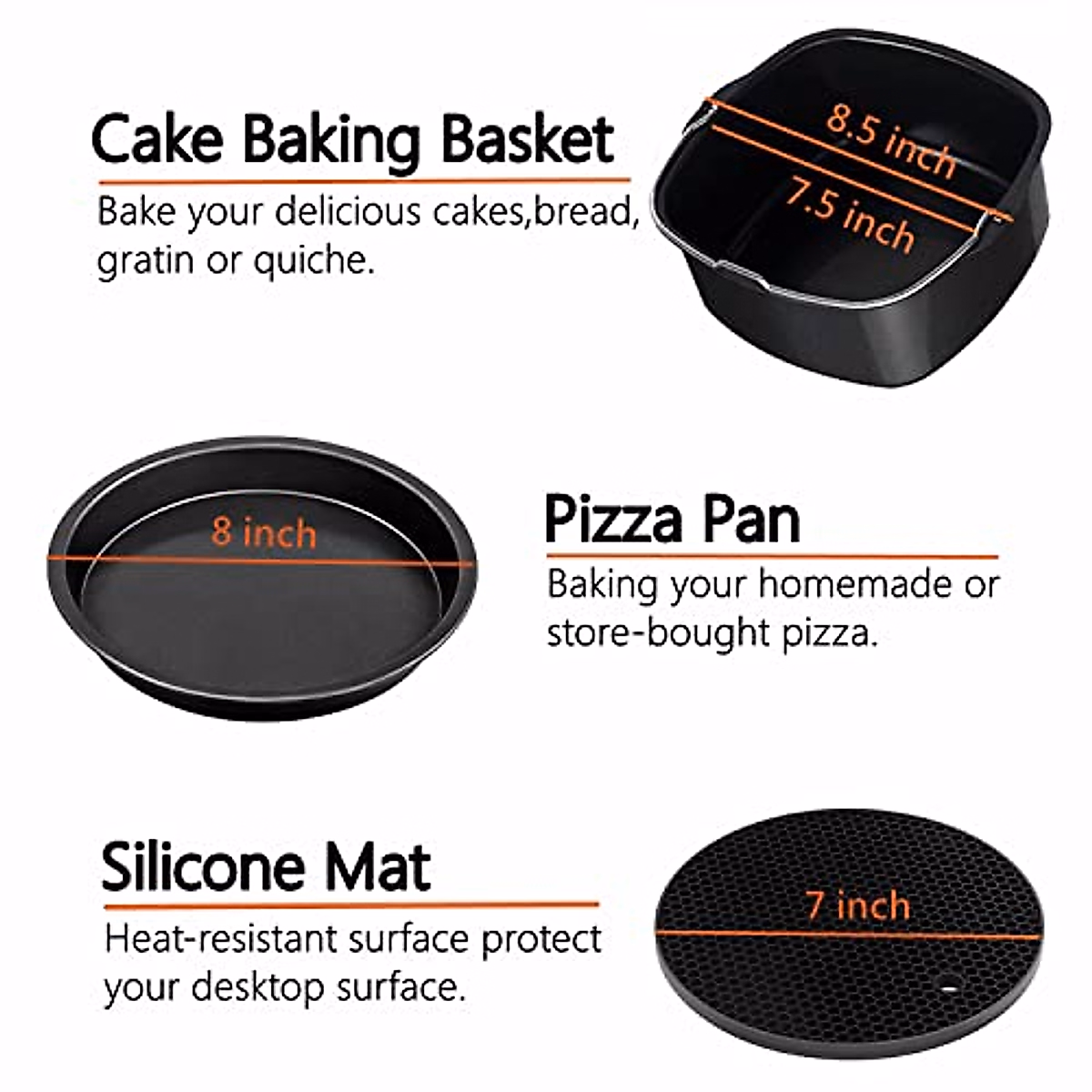 Square Air Fryer Accessories, 8 Inch XL Deep Fryer Accessories Compatible with Philips Cosori Ninja Gowise Gourmia Chefman Comfee Air Fryer, Fit 3.6QT-6.8QT Square Air Fryer