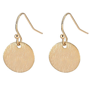 POTESSA 18K Gold Circle Disc Dangle Earrings Brushed Small Round Coin Hoop Earrings for Women Minimalist Lightweight Statement Jewelry