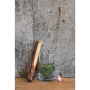 Viski Copper Weighted Stainless Steel Barspoon, Japanese Style Twisted Stem Handle, Teardrop Weight