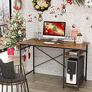 Engriy Writing Computer Desk 47", Home Office Study Desk with 2 Storage Shelves on Left or Right Side, Industrial Simple Style Wood Table Metal Frame for PC Laptop Notebook