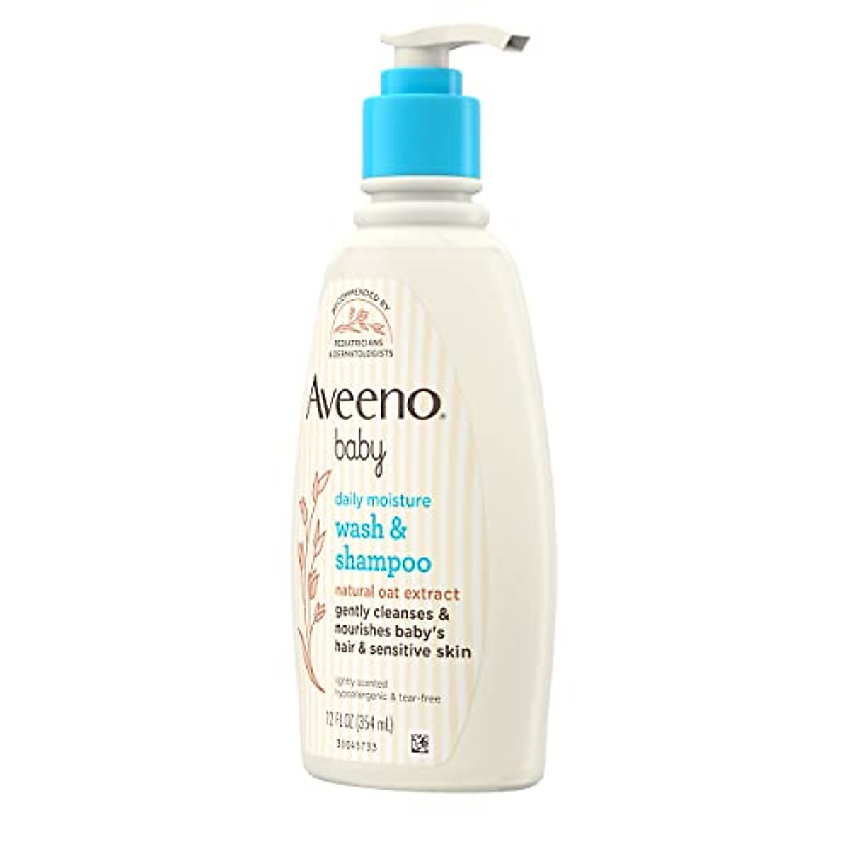 Aveeno Baby Daily Moisture Gentle Body Wash & Shampoo with Oat Extract, 2-in-1 Baby Bath Wash & Hair Shampoo, Tear- & Paraben-Free for Hair & Sensitive Skin, Lightly Scented, 12 fl. oz