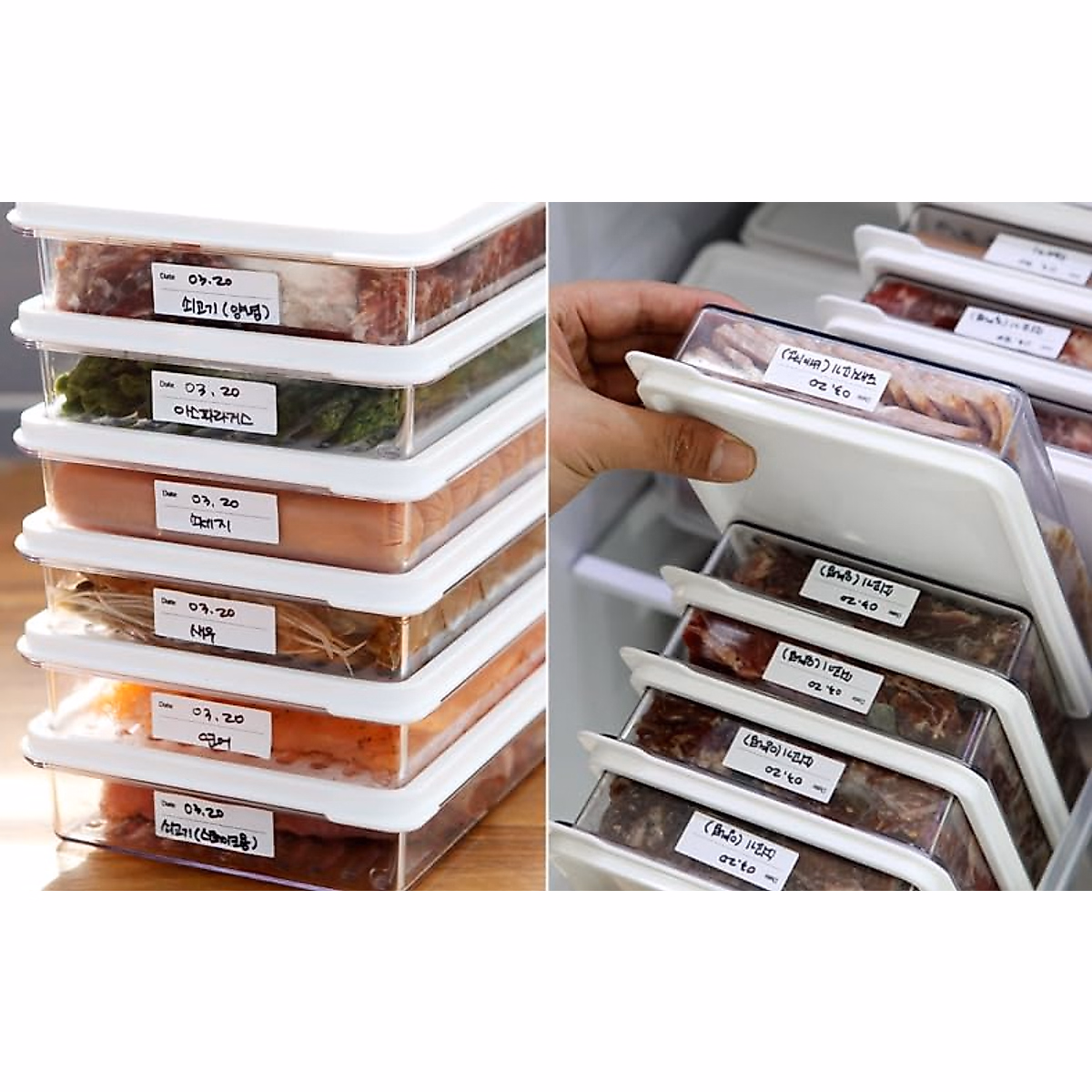 Alliving Kitchen Refrigerator Organizer, Fridge and Freezer Storage Trays Large+Food Containers with Lids L1(9P), Premium B