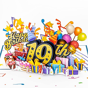 iGifts And Cards Happy 19th Blue Birthday 3D Pop Up Greeting Card – Awesome 19 Birthday Card Daughter, Son, Turning Nineteen Birthday Gift Grandson, Granddaughter, Unique Special Present, 5" X 7"