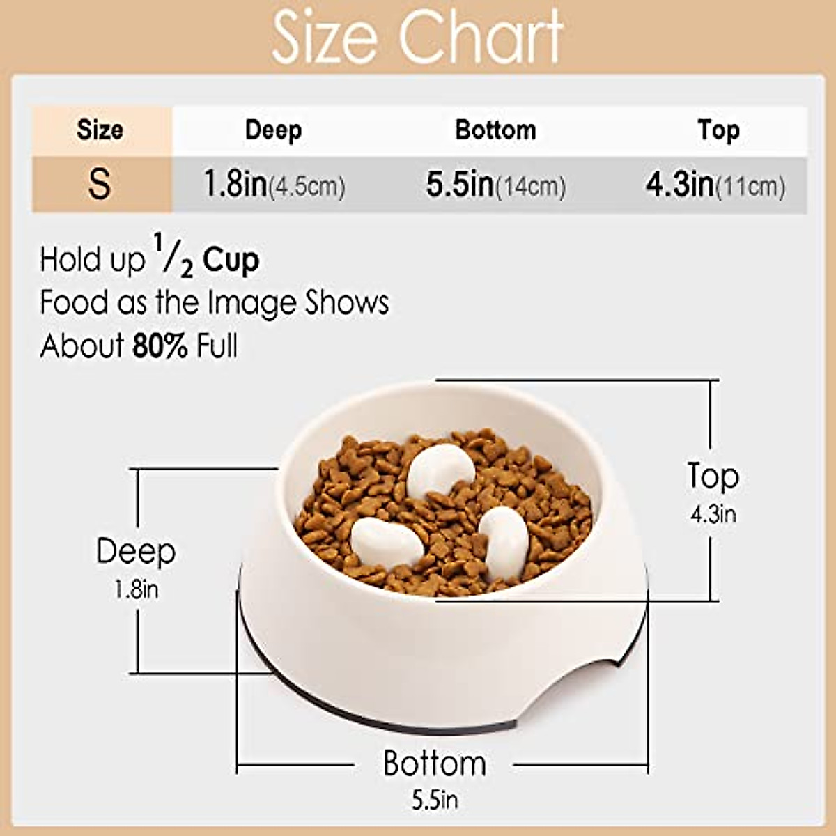 SUPERDESIGN Dog Slow Feeder Bowl 1/2 Cup Slow Feeding Dog Cat Bowls Slow Down Dog Bowl for Small Medium Large Breed Fun Feeder Slow Bowl Gulping Puppy Slow Feeder Bowl for Dry Wet Raw Food Non-Slip