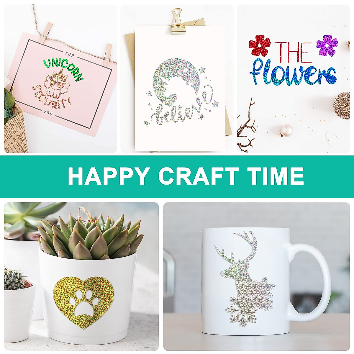 Permanent Vinyl Rolls, Adhesive Vinyl for Cricut - 12" x 14 FT White Vinyl Roll for Cricut, Silhouette, Cameo Cutters, Signs, Scrapbooking, Craft (Glitter Blue, 12" x 10FT Holographic Sparkle)