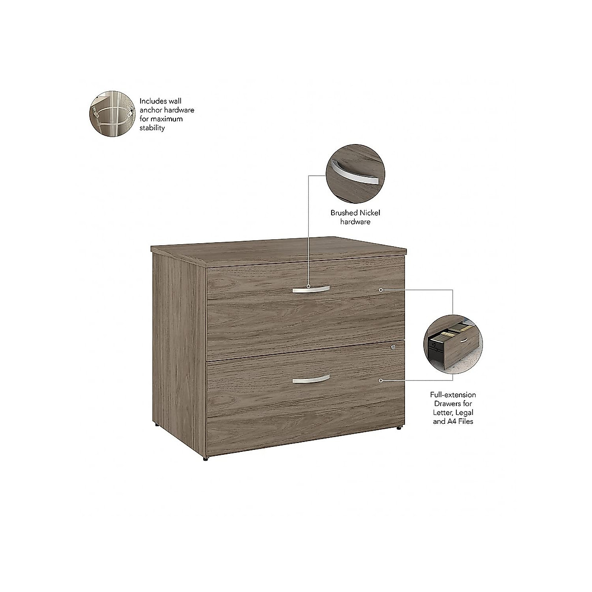 Bush Business Furniture Studio C 2 Drawer Lateral File Cabinet, Modern Hickory (SCF136MHSU)