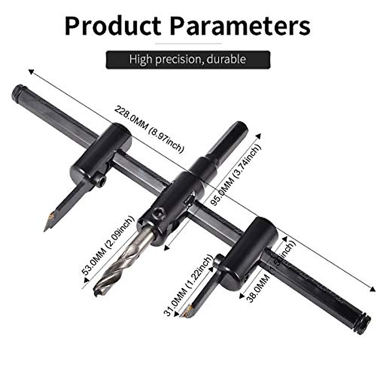 HOHXEN Adjustable Circle Hole Saw Cutter Woodworking Drill Bit,Adjustable 1-Inch to 6-Inches,Heavy Duty Wood DIY Tools(Cutting Diameter:30mm-200mm)
