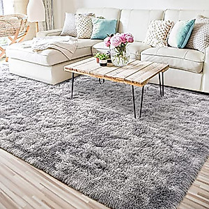 ISEAU Rugs for Living Room Ultra Soft Shag Area Rug 4'x6' Carpet for Bedroom, Non-Slip Fluffy Dorm Rug for Kids Room Home Decor, Light Grey