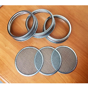 THINKCHANCES Food Safe,BPA Free Rust Resistant Stainless Steel Sprouting Screen Lids and Bands for Wide Mouth Mason Ball Canning Jars for Growing Organic Sprout Seeds at Your Home (Wide Mouth, 3 Pack)