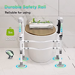 Nurhome Toilet Safety Frame Rail with Suction Cups and Anti-Slip Handrails Carbon Steel Adjustable Height and Width Heavy Duty Toilet Assist for Elderly Handicapped Disabled Weight Capacity 400 lbs