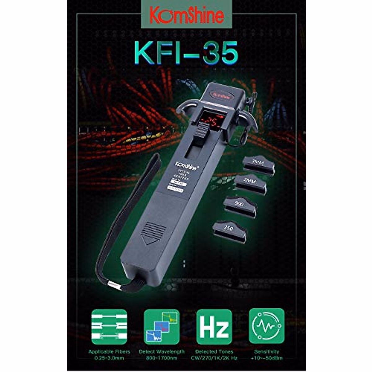 Metal Material Komshine KFI-35 Fiber Optic Identifier Break Checker Get Fast 800-1700nm with 4 Adapters