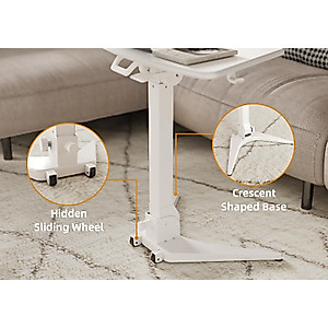 Claiks Mobile Standing Desk, Portable Rolling Standing Desk with Wheels, Pneumatic Height Adjustable Sit-Stand Desk Workstation with 90° Tiltable, Foldable Desk with Non-Slip Computer Stand, White