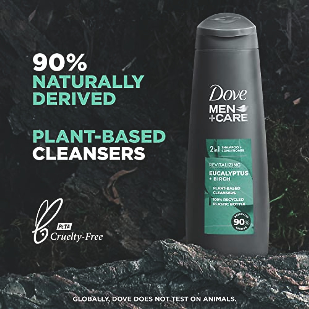 Dove Men+Care 2 in 1 Shampoo & Conditioner Eucalyptus & Birch 4 Count For Healthy-Looking Hair Naturally Derived Plant Based Cleansers 12 oz