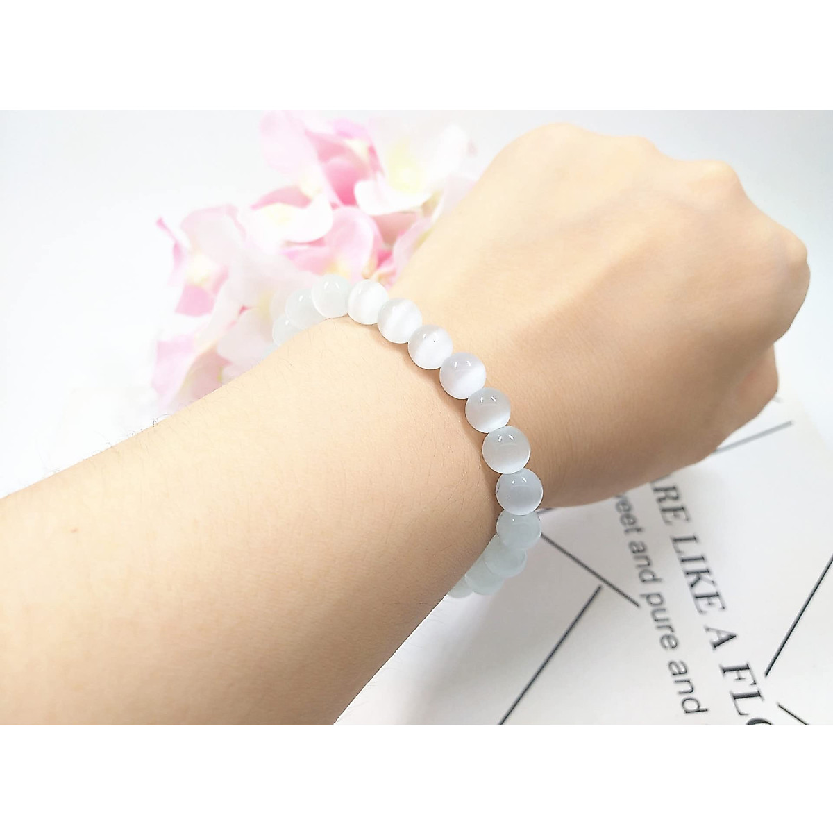 COLORFUL BLING Natural Powerful Selenite Beads Bracelet Healing Crystal Energy Stone Concentration Spirituality Bracelet Health Wealth Handmade Fashion Jewelry Gift for Women-C10