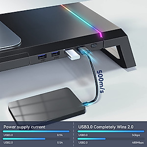 KYOLLY RGB Gaming Computer Monitor Stand Riser - 4 USB 3.0 Hub, 3 Length Adjustable Monitor Stand with Drawer,Storage and Phone Holder