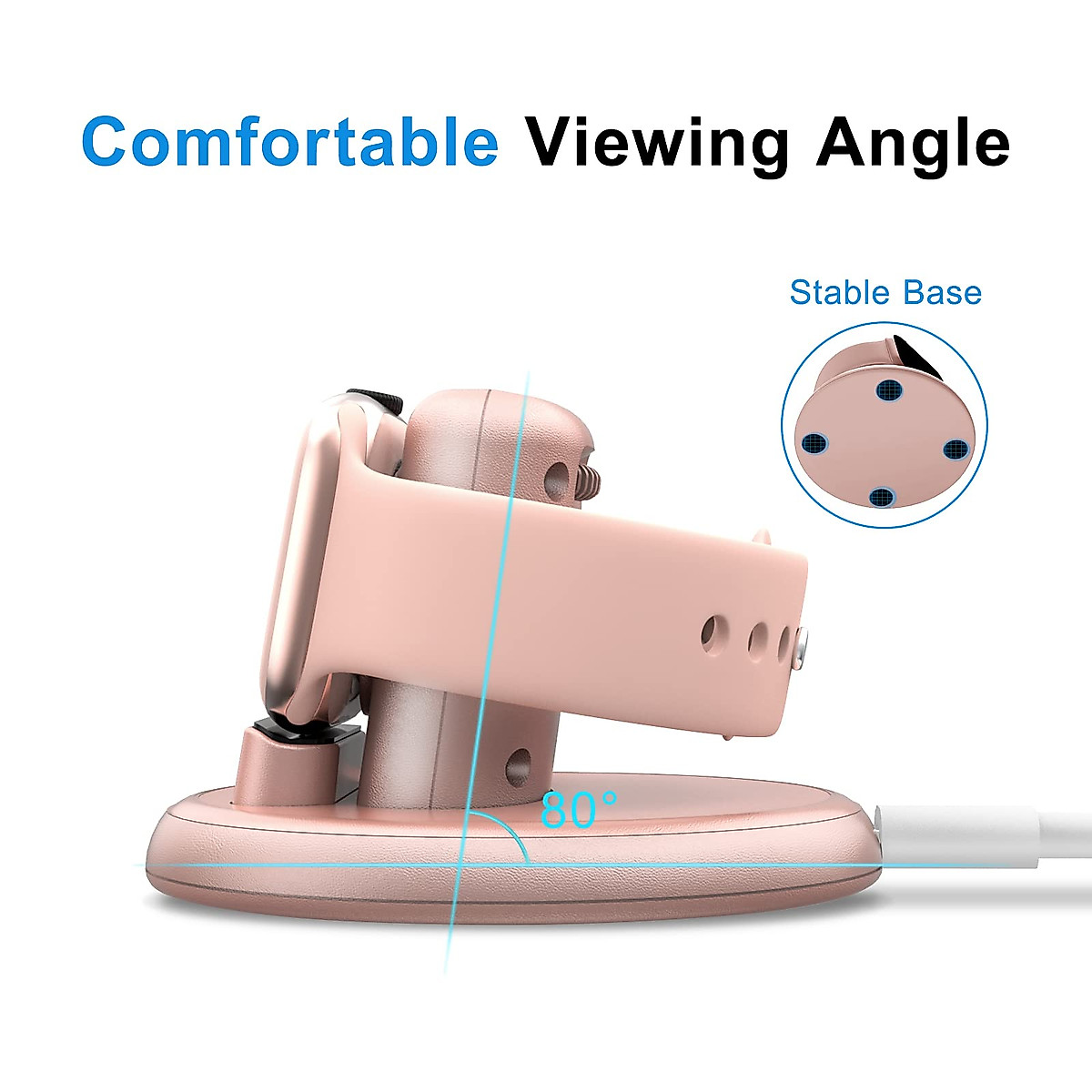 Charging Stand for Apple Watch, GUYARO Magnetic Wireless Charging Station Compatible with Apple Watch Series 8/Ultra/SE/7/6/5/4/3/2/1 Portable iWatch Charger Stand with Charging Cable- Rose Gold