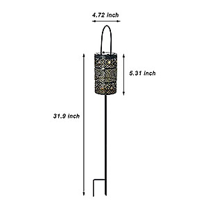 VIZTY Solar Lantern, Garden Decorative Metal Hanging Solar Powered Lantern, Outdoor Waterproof LED Solar Light for Garden, Patio, Yard and Table Decoration (Bronze)