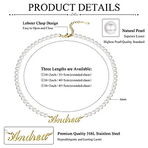 Jewenova Pearl Name Necklace Personalized 18K Gold Plated Nameplate Pearl Choker Necklace Customized Jewelry for Women