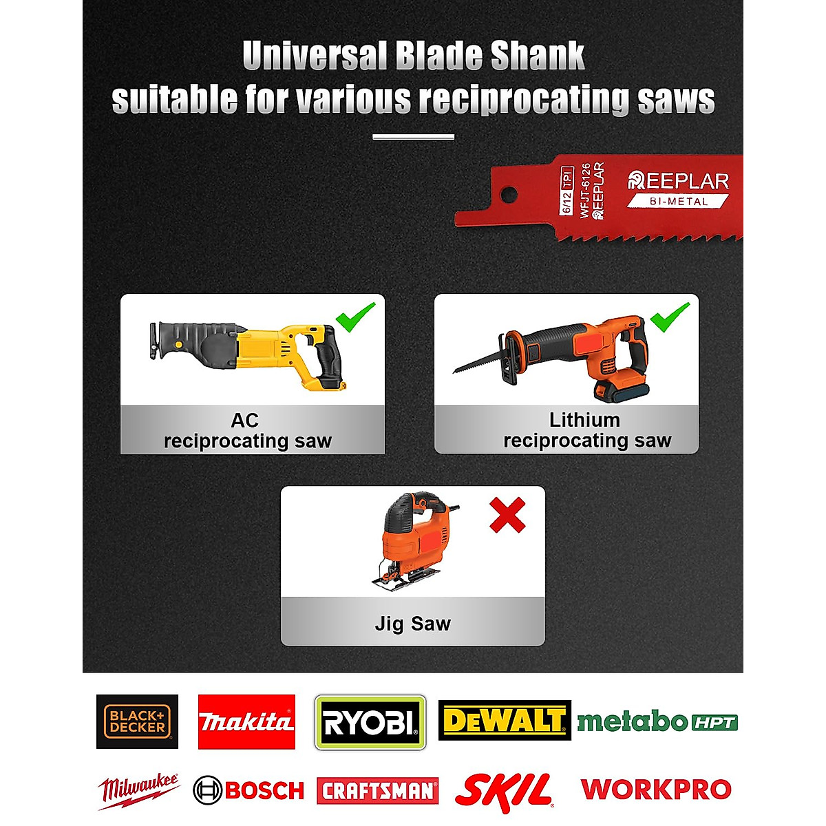 25 Pack 6 Inch 6/12 Tpi Reciprocating Saw Blades for Nail-Embedded Wood…