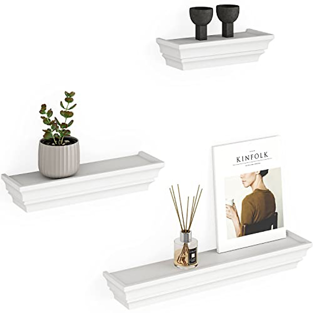 Ballucci Victorian Wall Ledge and Shelf, 12", 16", 24", Set of 3, White