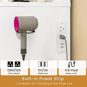 Quimoo Vanity Desk with Large Lighted Mirror and Power Outlet, 46" Makeup Vanity with 9 Drawers and Glass Desktop, Vanity Table with 12 LED Lights, 3 Lighting Color Adjustable (White)