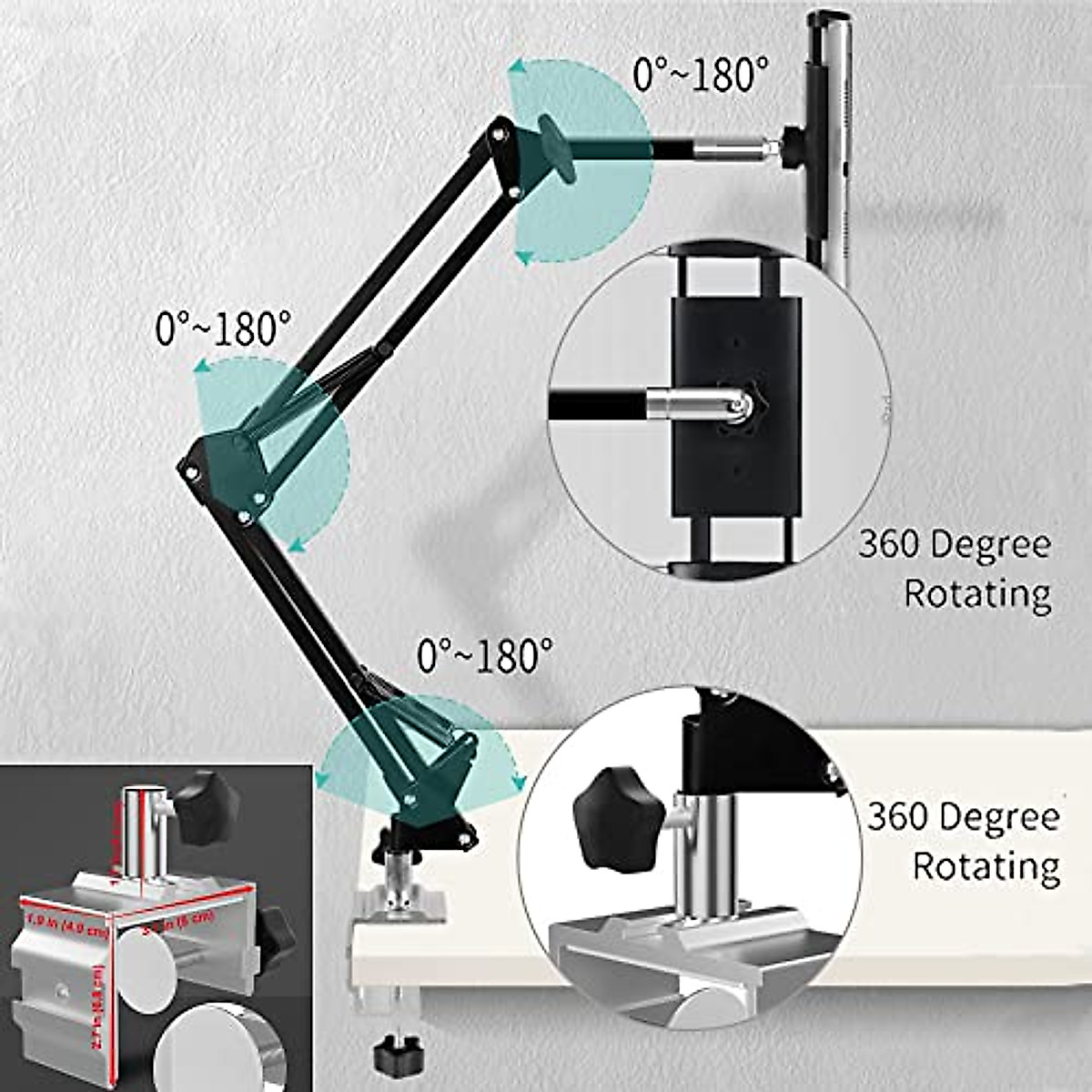 OHITEC Heavy Duty Phone/Tablet Metal Holder Universal Mobile Cell Smartphone Mount Lazy Bracket 360° Rotation Gooseneck Clamp Stand Flexible Long Arm (Desktop/Bedside, Long, Black)