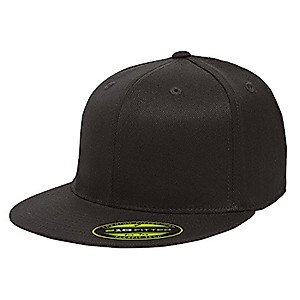 Flexfit Original Blank Flatbill Premium Fitted 210 Hat Cap Flex Fit Flat Bill Large/Xlarge - Black