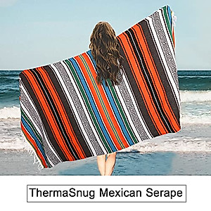 ThermaSnug Mexican Blanket - Handwoven Serape Blanket Perfect as Yoga Blanket, Bed Blanket, Hiking Blanket, Party Decoration Table Runner (Orange, 1 Pack)