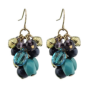 COIRIS 3 Layer Illusion Wire Statement Necklace Set for Women Blue Green Beaded Bracelet Earrings Set (N0005)(ST0001)