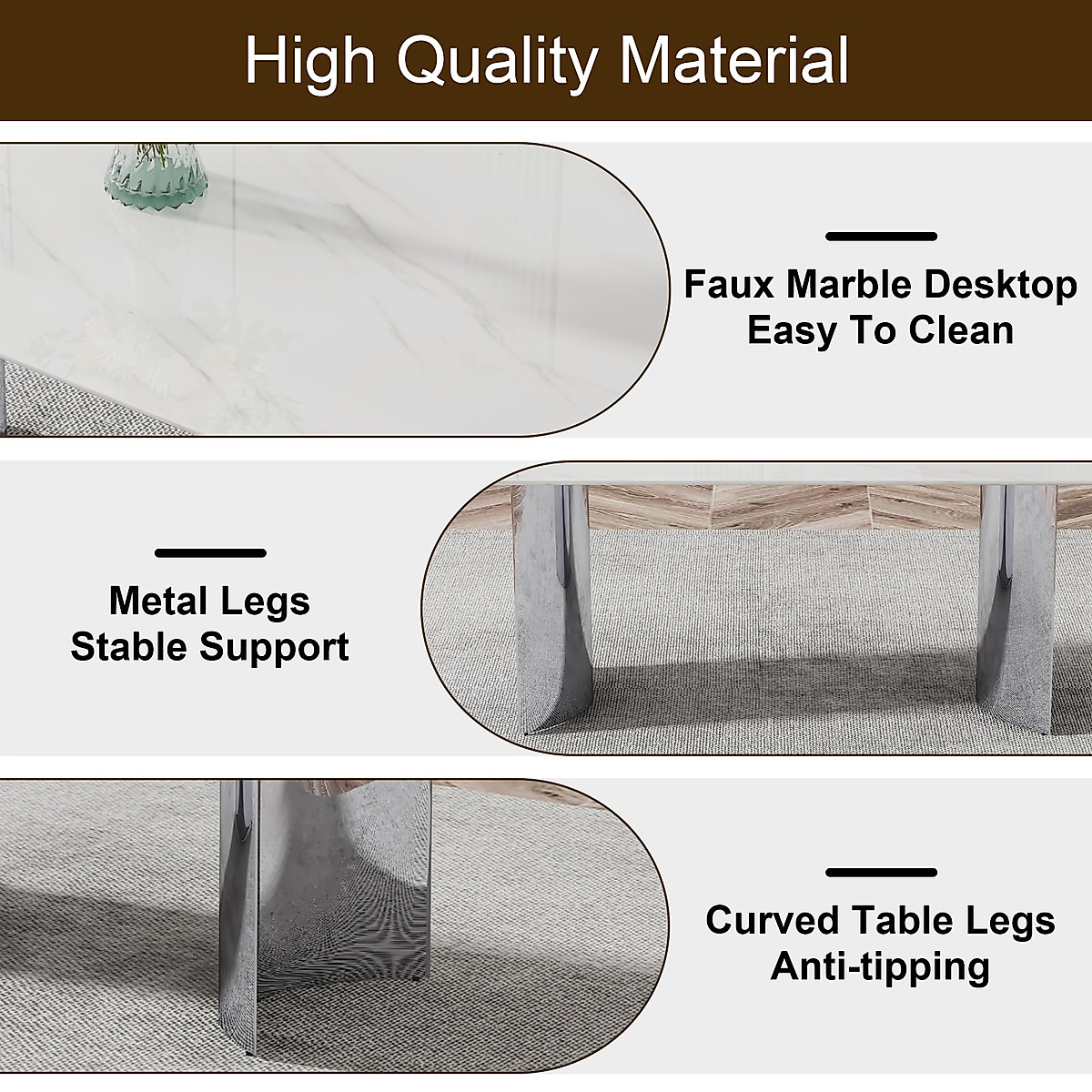 Maotifeys Marble Dining Table Set for 8, 9 Piece Modern Dining Room Table Set with Rectangle Dinner Kitchen Table and Upholstered Pu Leather Chairs, 71" White Faux Marble Dining Table Chairs Set of 8