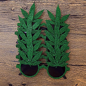 5 Pairs Marijuana Glasses Glittered Weed Glasses Pot Leaf Round Lens Sunglasses for Halloween Costume Green