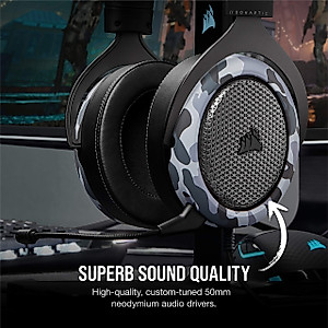 Corsair HS60 Haptic Stereo Gaming Headset with Haptic Bass, Memory Foam Earcups, Removable Microphone, Windows Sonic Compatible, Discord-Certified for PC - Arctic Camo