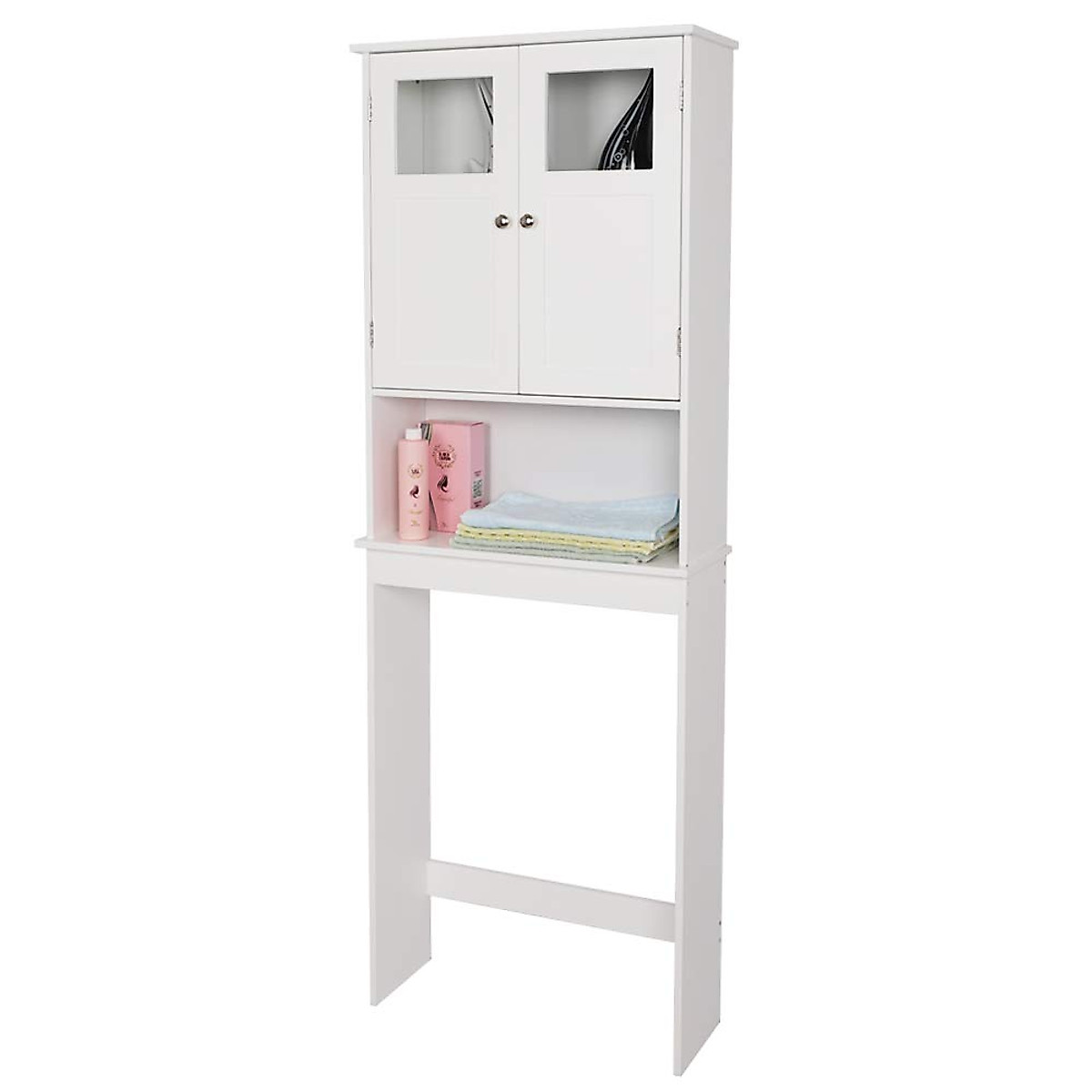 Vasitelan Bathroom Cabinet Over Toilet, Bathroom Storage Cabinet with Glass Doors and Adjustable Shelves, Over The Toilet Storage Cabinet, White