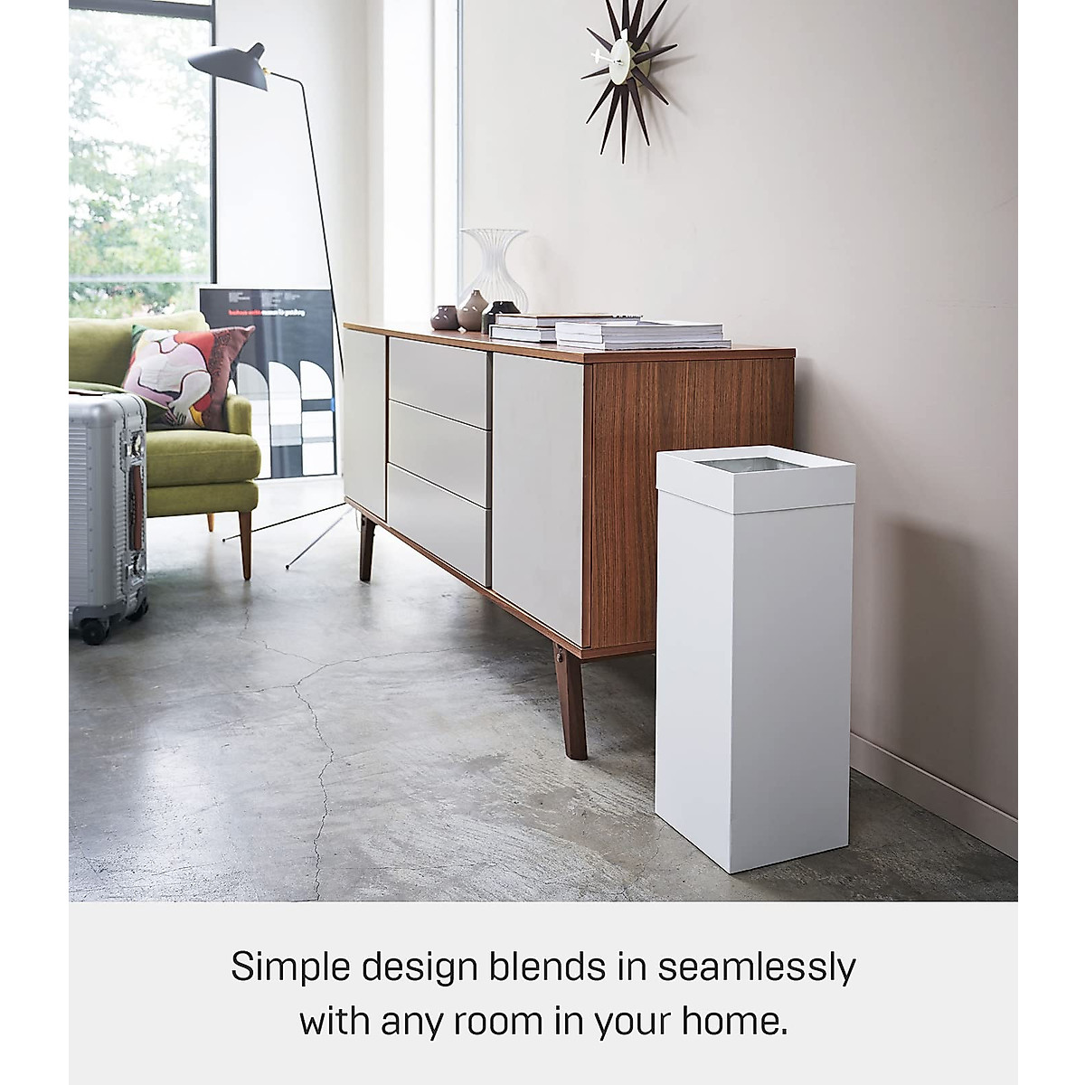 YAMAZAKI home 4488 Tall Trash Can-Modern Garbage Waste Basket with Handle, One Size, White