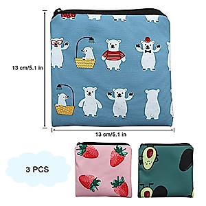 Sanitary Napkin Storage Bag,3pack Sanitary Napkin Pads Storage Bag with Zipper 5x5 inches First Period Bag for Girls,Women,Ladies(Strawberry)