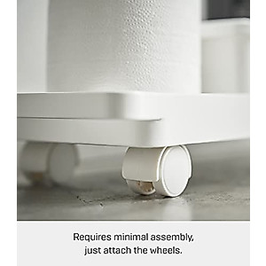 YAMAZAKI Home Rolling Cart Flat Dolly Wheels | Steel | Toilet Paper Stocker, One Size, White