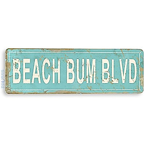 Tin Sign Beach Bum Blvd Rustic Lake Beach House Cottage Cabin Cave Metal Sign Decor C517