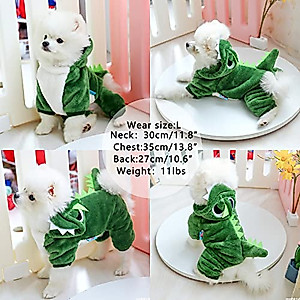 CAISANG Small Pet Halloween Costumes Cute Green Dog Hoodie Dinosaur Cosplay Clothing Winter Warm Onesies Coat Cat Cold Weather Clothes Velvet Pajamas Doggie Outfit Funny Apparel for Small Dogs XS