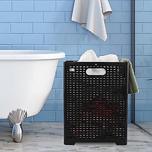 EudokkyNA 2-pack 42 Liters Collapsible Laundry Baskets, Plastic Foldable Hamper Baskets (Black)