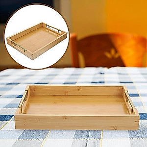 Kichvoe Bamboo Serving Tray Kitchen Food Tray with Handles Serving Platters Tray for Dinners Party Tea Bar Table Breakfast Snack 38 * 26.5 * 5cm