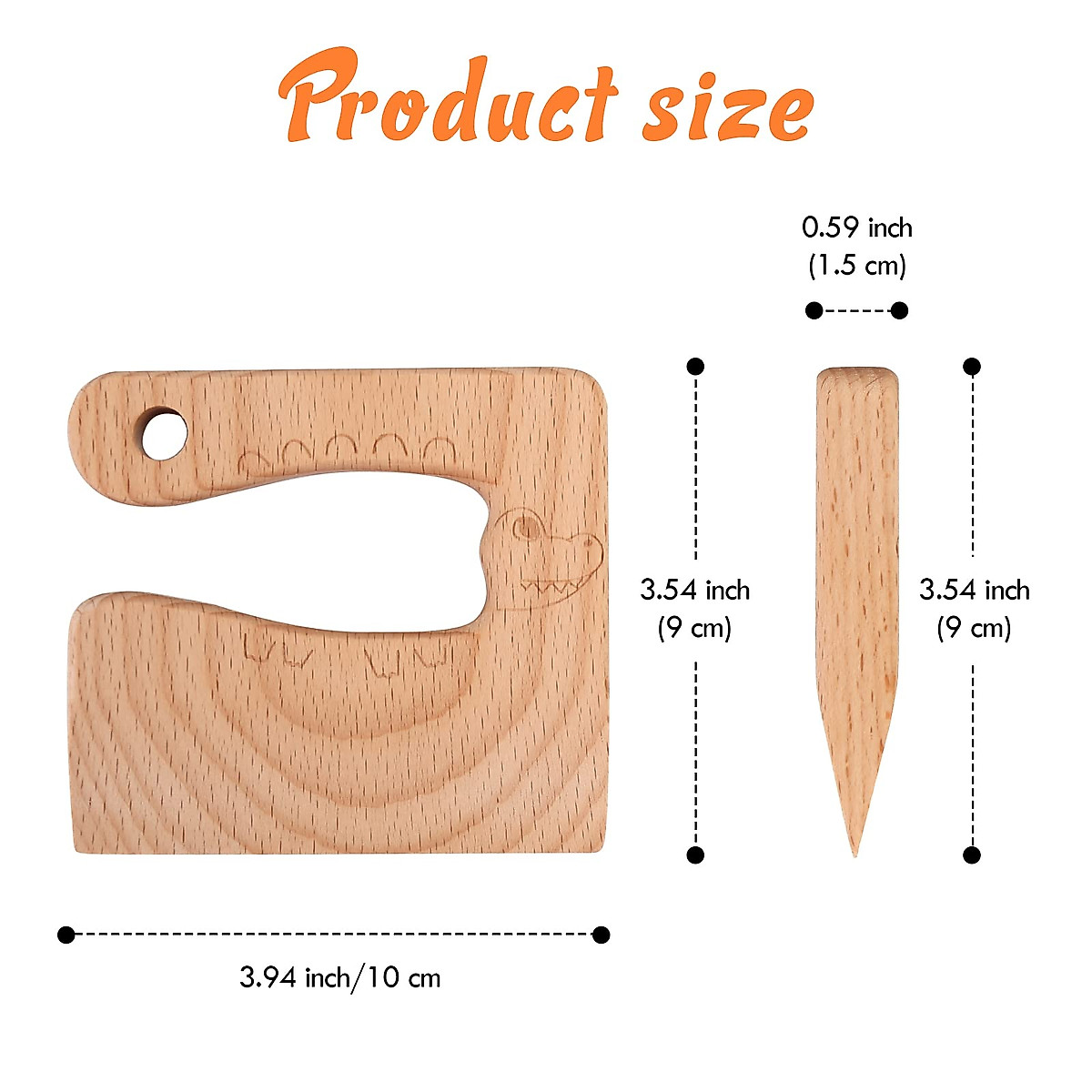 Ufandia Wooden Kids Knife, Children Kitchen Wooden Knife for Cooking Safe Kitchen Tools for Toddlers, Crocodile Wooden Knives for Cutting Fruits, Salad and Vegetables, Safe Knife for Kids Beginner